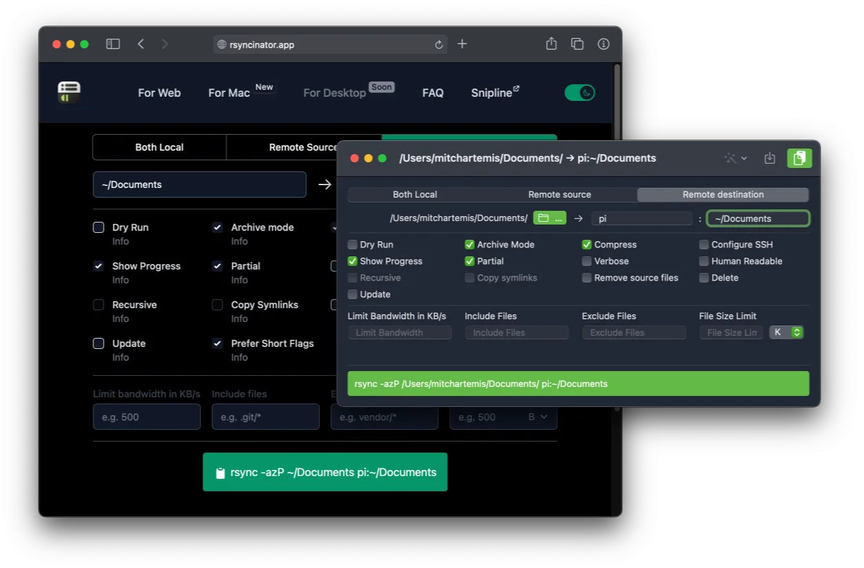Rsync Command Generator by Snipline